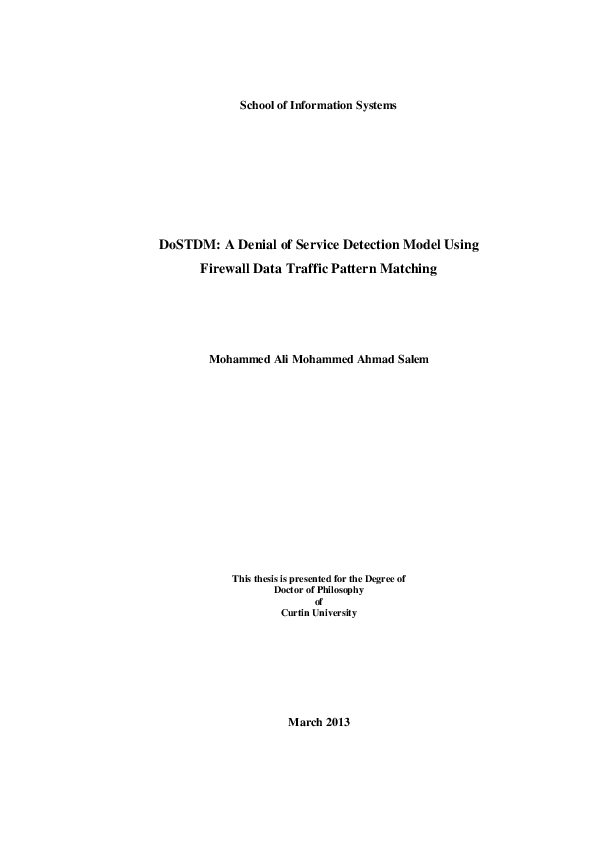Pdf Dostdm A Denial Of Service Detection Model Using Firewall Data Traffic Pattern Matching