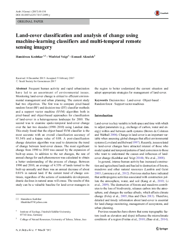 (PDF) Land-cover classification and analysis of change using machine-learning classifiers and ...