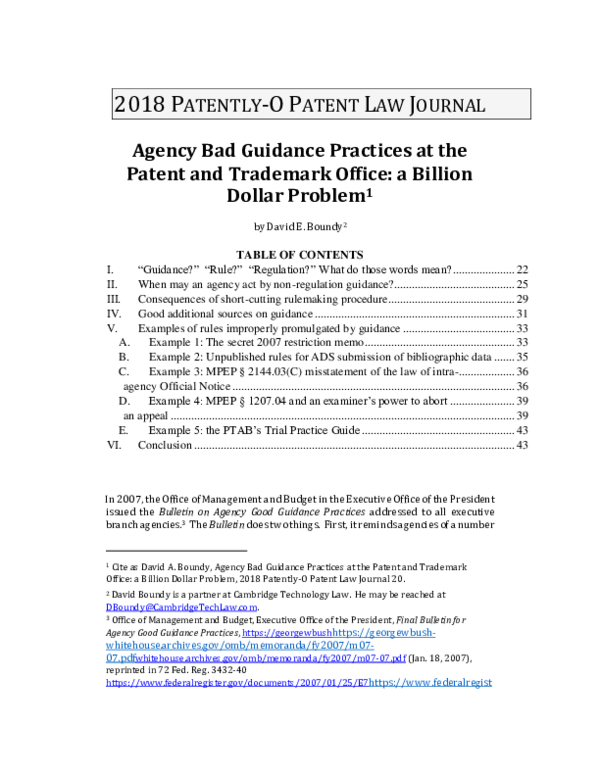 (PDF) Agency Bad Guidance Practices at the Patent and Trademark Office ...