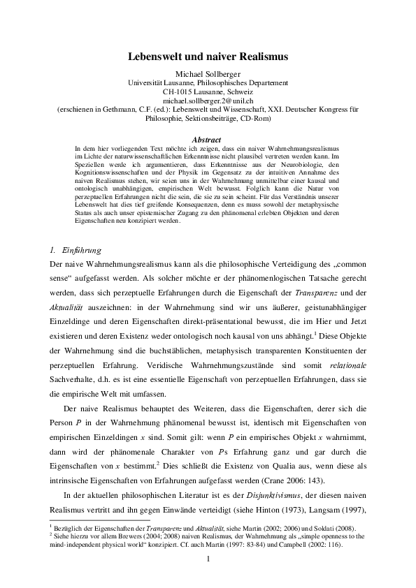 (PDF) Lebenswelt und naiver Realismus