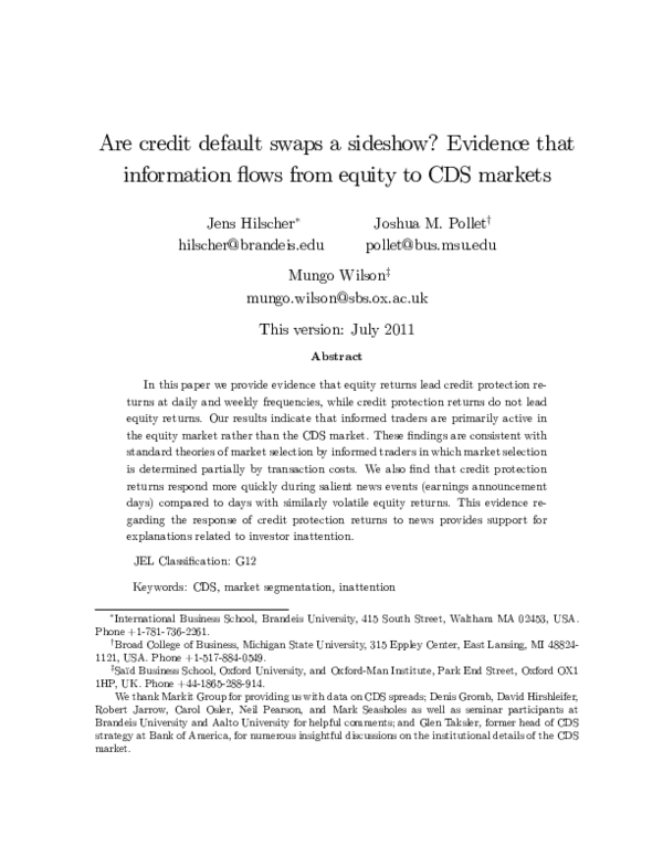 (PDF) Equity Returns Lead CDS Returns: Evidence of Information Flow