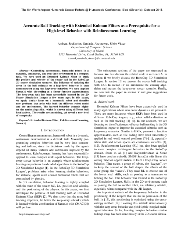 (PDF) Accurate ball tracking with extended kalman filters as a prerequisite for a high-level ...