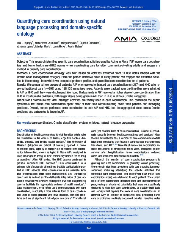 (PDF) Quantifying care coordination using natural language processing and domain-specific ontology