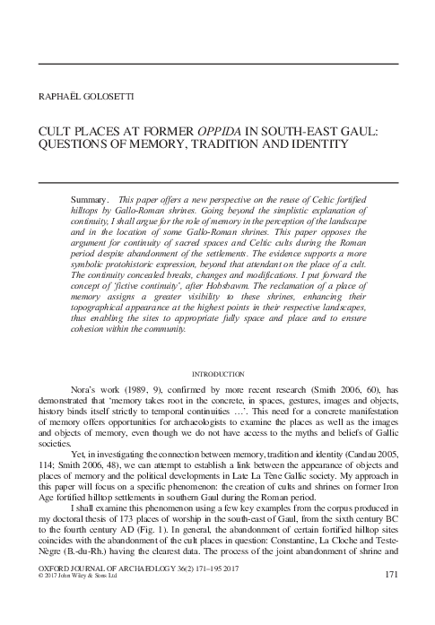 (PDF) Cult Places at Former Oppida in South-East Gaul: Questions of ...