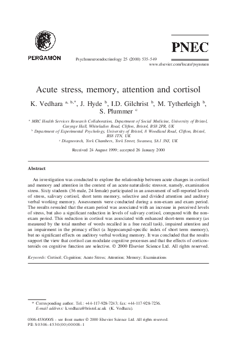 (PDF) Acute stress, memory, attention and cortisol
