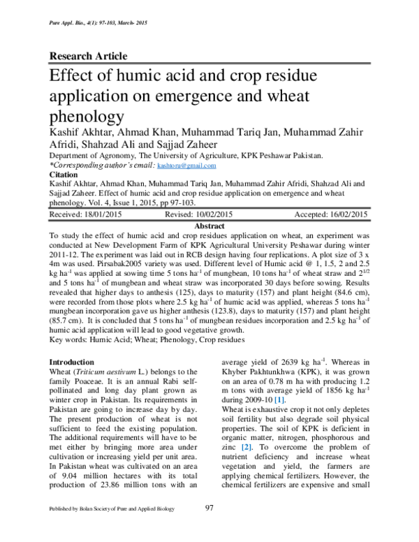 (PDF) Effect of humic acid and crop residue application on emergence ...