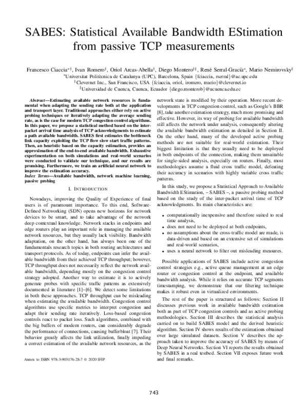 (PDF) SABES: Statistical Available Bandwidth EStimation from passive TCP measurements