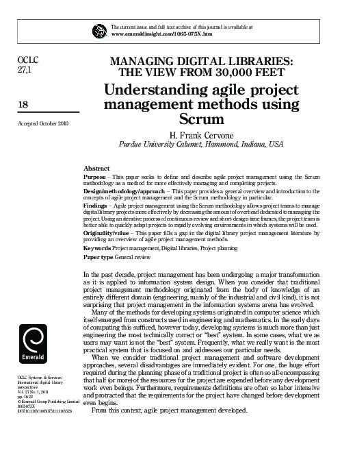 Pdf Understanding Agile Project Management Methods Using Scrum