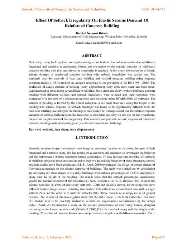 (PDF) Effect Of Setback Irregularity On Elastic Seismic Demand Of Reinforced Concrete Building