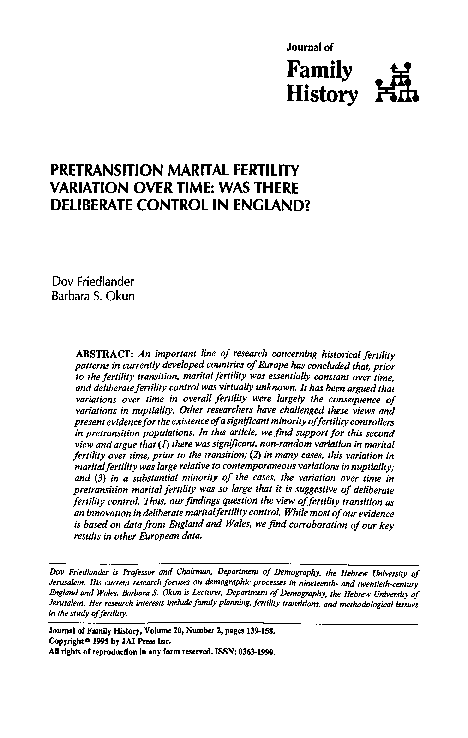 (PDF) Pretransition Marital Fertility Variation over Time: Was there ...