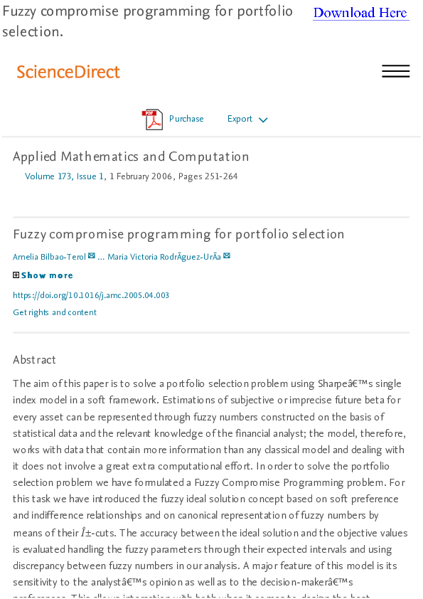 (PDF) Fuzzy compromise programming for portfolio selection | Blanca Pérez-Gladish - Academia.edu