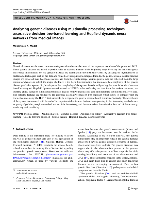 Pdf Multimedia Processing In Genetic Disease Prediction Using Hdnn