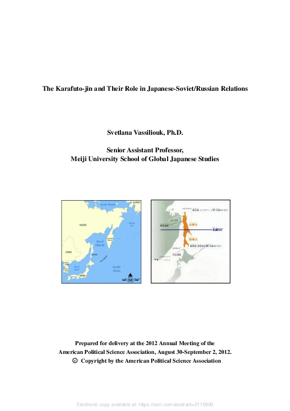 (PDF) The Karafuto-Jin and Their Role in Japanese-Soviet/Russian Relations