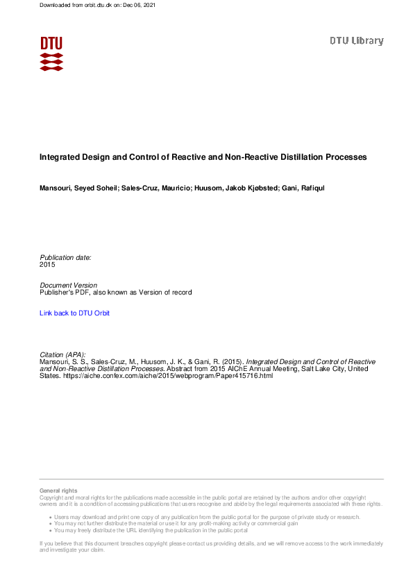 Pdf Integrated Design And Control Of Reactive And Non Reactive