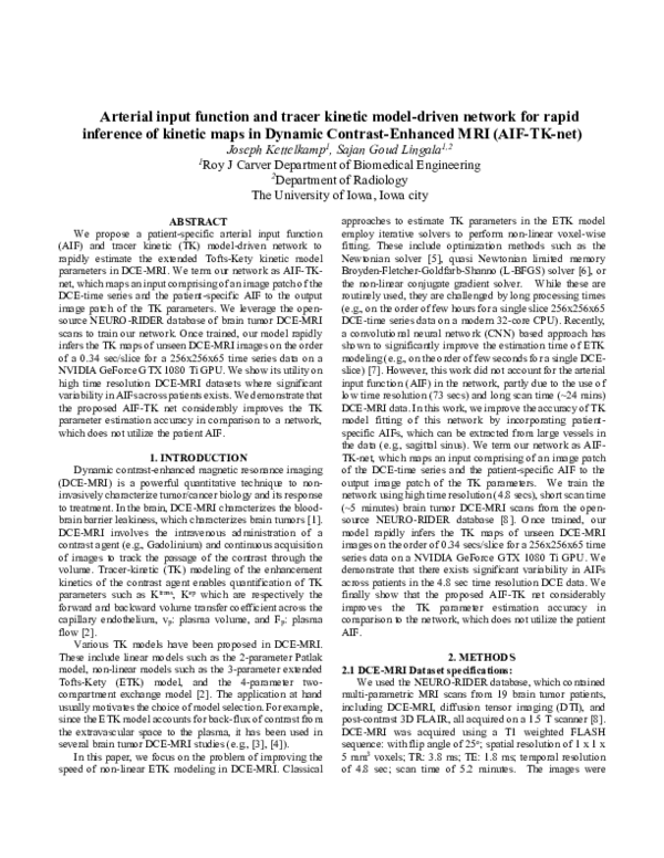 Pdf Arterial Input Function And Tracer Kinetic Model Driven Network