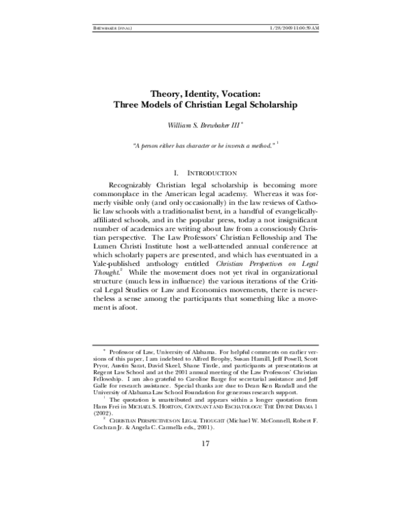 (PDF) Theory, Identity, Vocation: Three Models of Christian Legal ...