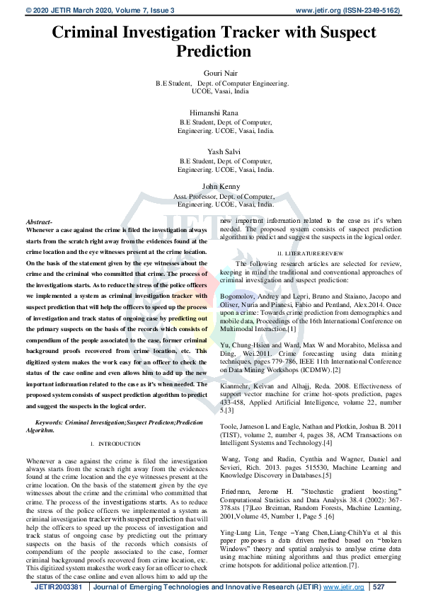 (PDF) Criminal Investigation Tracker with Suspect Prediction | Yash ...