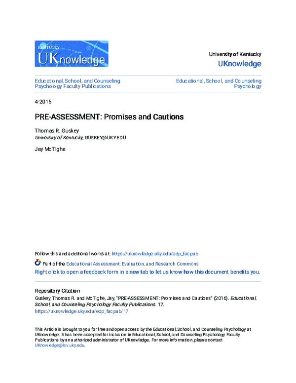 (PDF) Pre-Assessment: Promises and Cautions | Thomas Guskey - Academia.edu