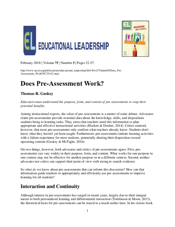 (PDF) Does Pre-Assessment Work?