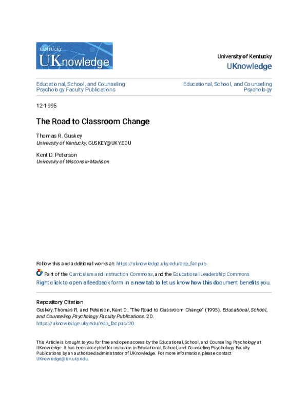 (PDF) The Road to Classroom Change