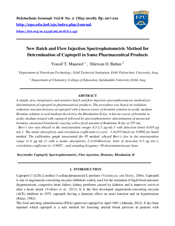 Pdf New Batch And Flow Injection Spectrophotometric Method For Determination Of Captopril In
