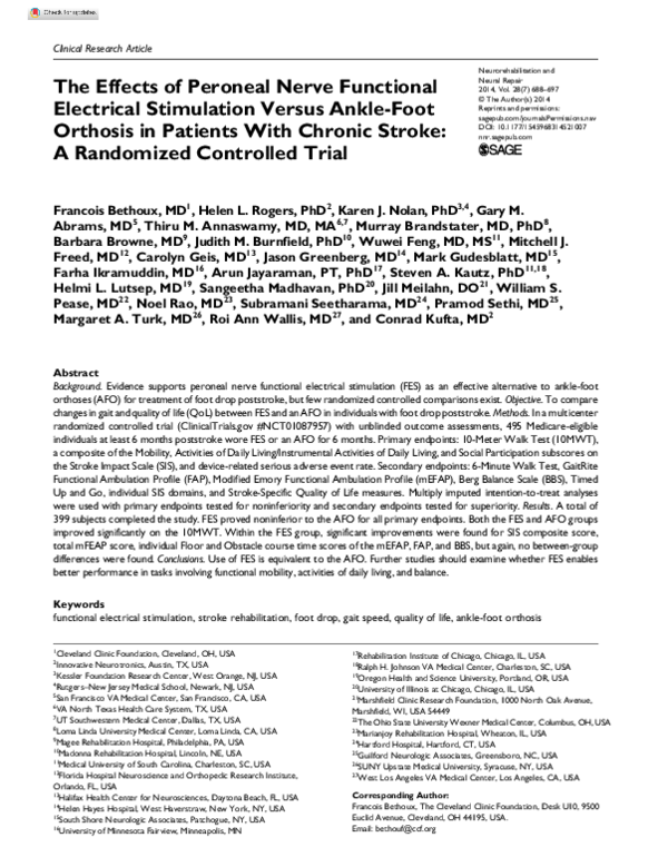 (PDF) The Effects of Peroneal Nerve Functional Electrical Stimulation ...