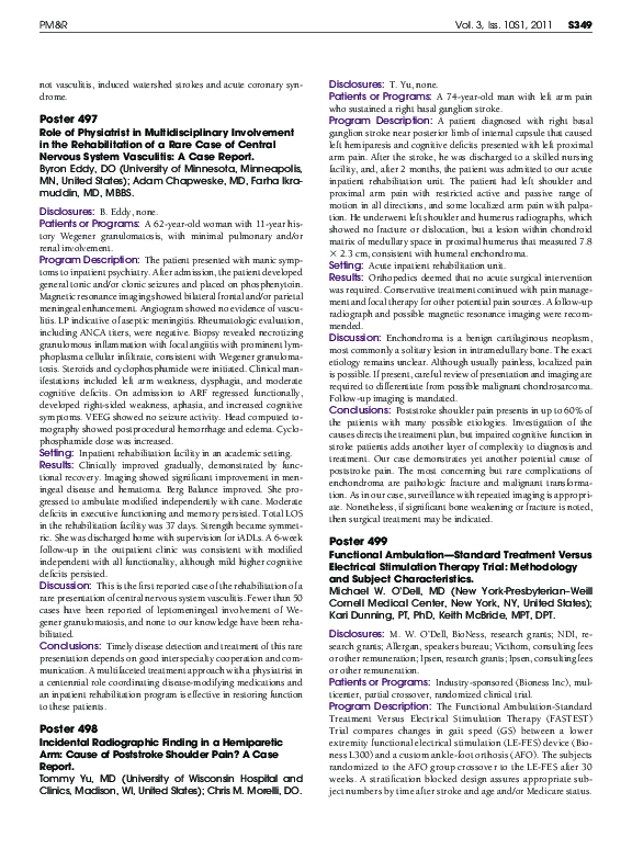 (PDF) Poster 497 Role of Physiatrist in Multidisciplinary Involvement in the Rehabilitation of a ...