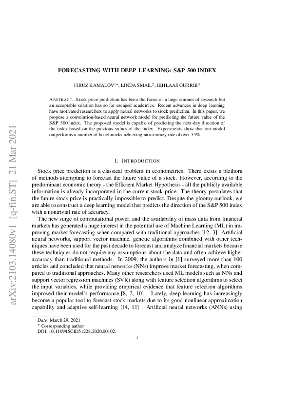 (PDF) Forecasting with Deep Learning: S 500 index