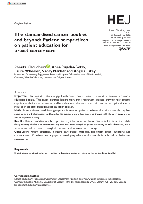 (PDF) The standardised cancer booklet and beyond: Patient perspectives ...