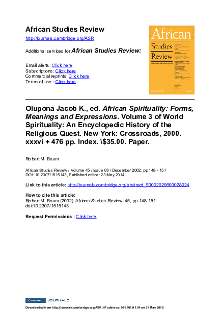 (PDF) African Spirituality: Forms, Meanings, and Expressions (review)