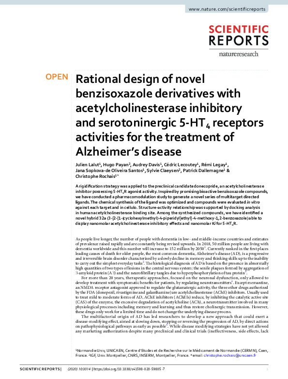 (PDF) Rational design of novel benzisoxazole derivatives with acetylcholinesterase inhibitory ...