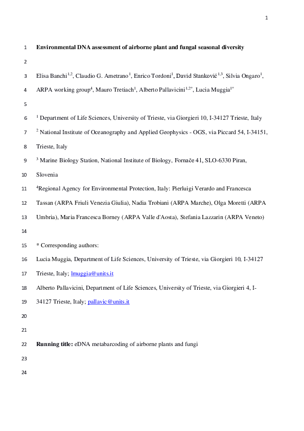 (PDF) Environmental DNA assessment of airborne plant and fungal ...