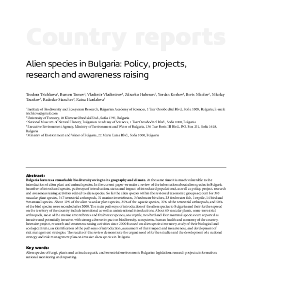 (PDF) Country reports Alien species in Bulgaria : Policy , projects ...