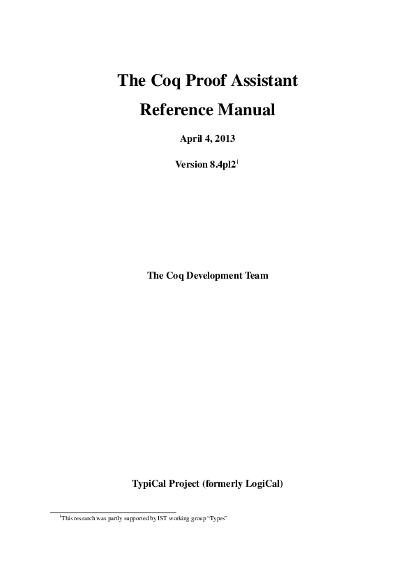 Pdf The Coq Proof Assistant Reference Manual Gérard Huet