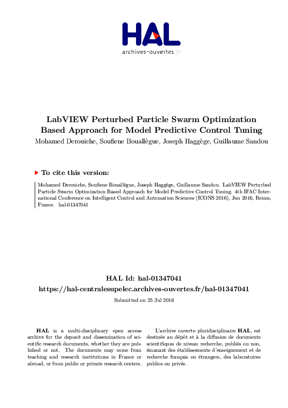 Pdf Labview Perturbed Particle Swarm Optimization Based Approach For Model Predictive Control