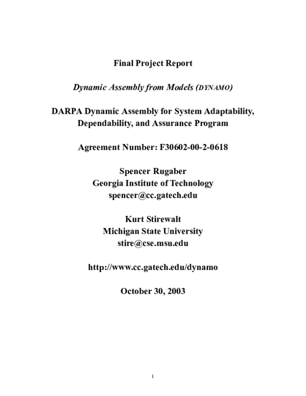 (PDF) Dynamic Assembly from Models (DYNAMO) DARPA Dynamic Assembly for ...