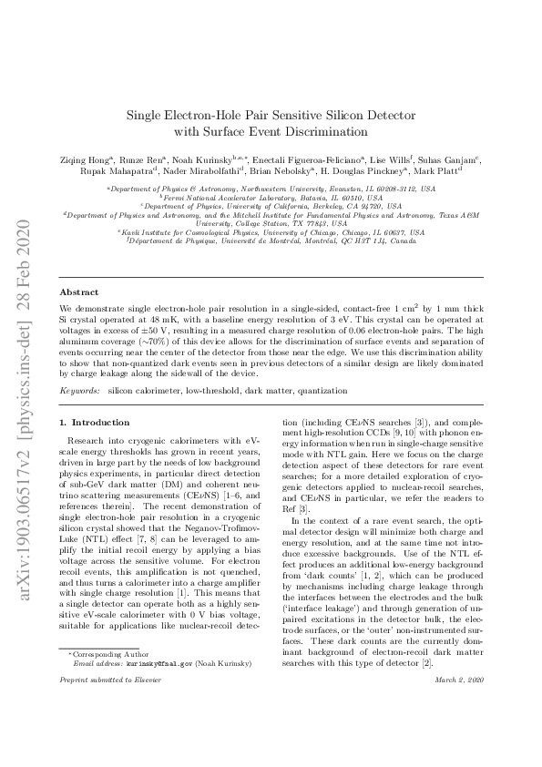 (PDF) Single electron–hole pair sensitive silicon detector with surface ...