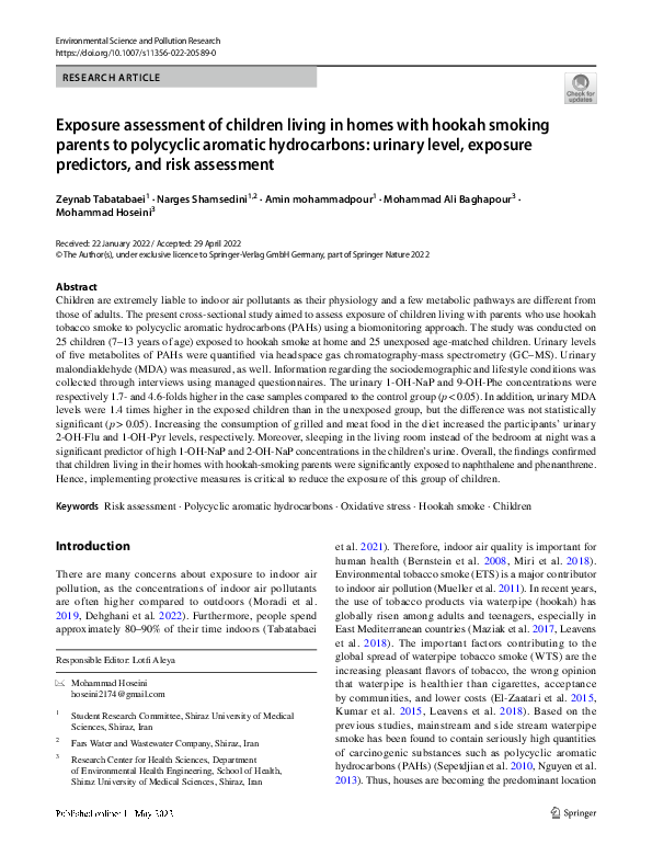 (PDF) Exposure assessment of children living in homes with hookah smoking parents to polycyclic ...