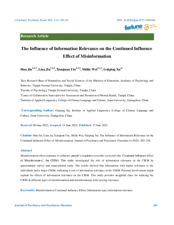 (PDF) The Influence of Information Relevance on the Continued Influence ...