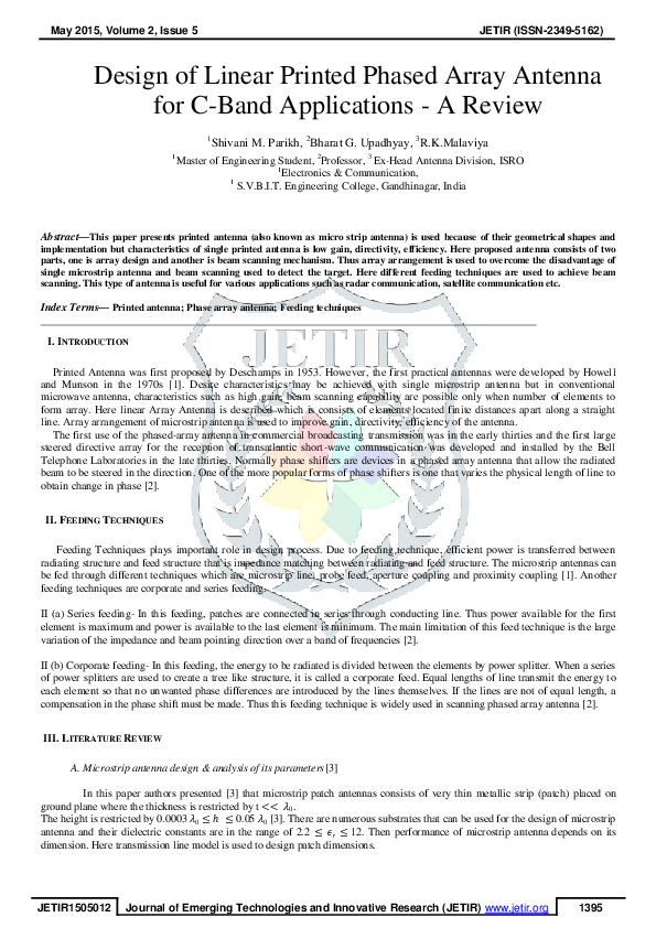 Pdf A Review Paper On Linear Printed Phased Array Antenna For C Band Applications