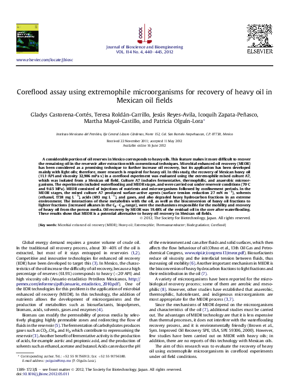 (PDF) Coreflood assay using extremophile microorganisms for recovery of ...