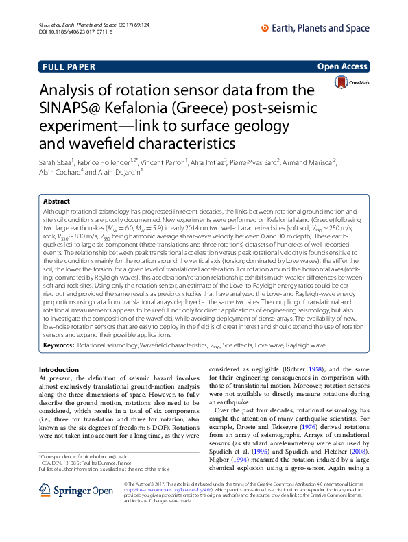 (PDF) Analysis of rotation sensor data from the SINAPS@ Kefalonia ...
