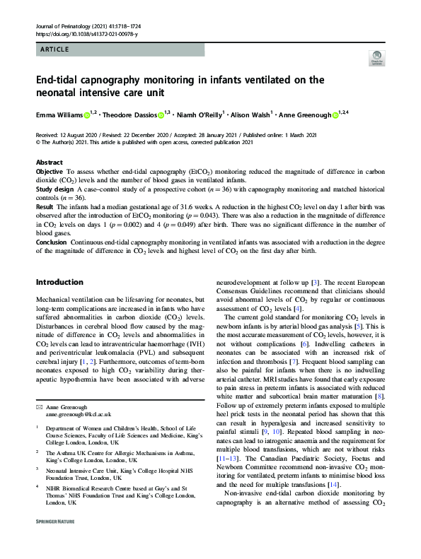 (PDF) End-tidal capnography monitoring in infants ventilated on the ...