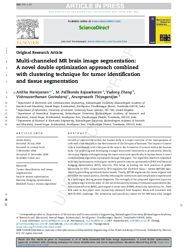 (PDF) Multi-channeled MR brain image segmentation: A novel double optimization approach combined ...