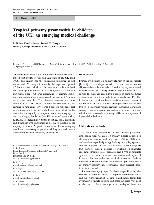 (PDF) Tropical primary pyomyositis in children of the UK: an emerging ...
