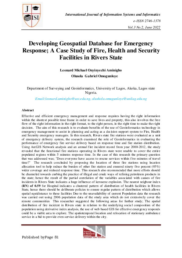 (PDF) Developing Geospatial Database for Emergency Response; A Case ...