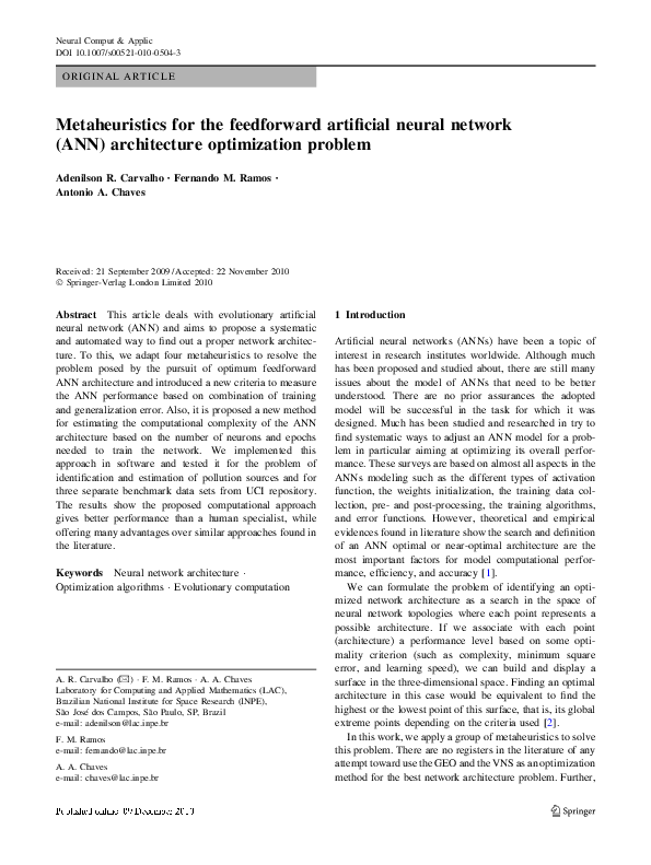 (PDF) Metaheuristics for the feedforward artificial neural network (ANN) architecture ...