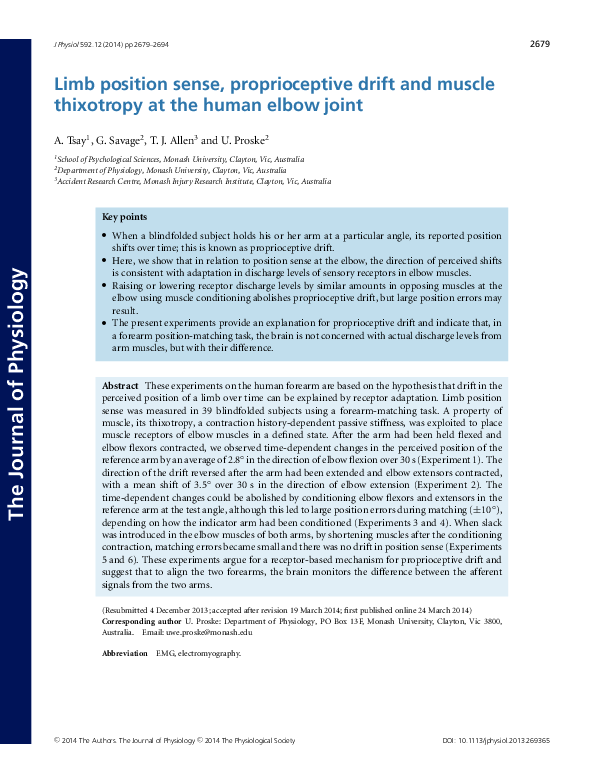 (PDF) Limb position sense, proprioceptive drift and muscle thixotropy ...