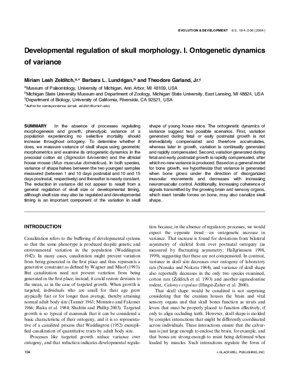 (PDF) Developmental regulation of skull morphology. I. Ontogenetic ...
