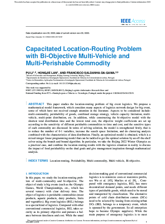Pdf Capacitated Location Routing Problem With Bi Objective Multi Vehicle And Multi Perishable